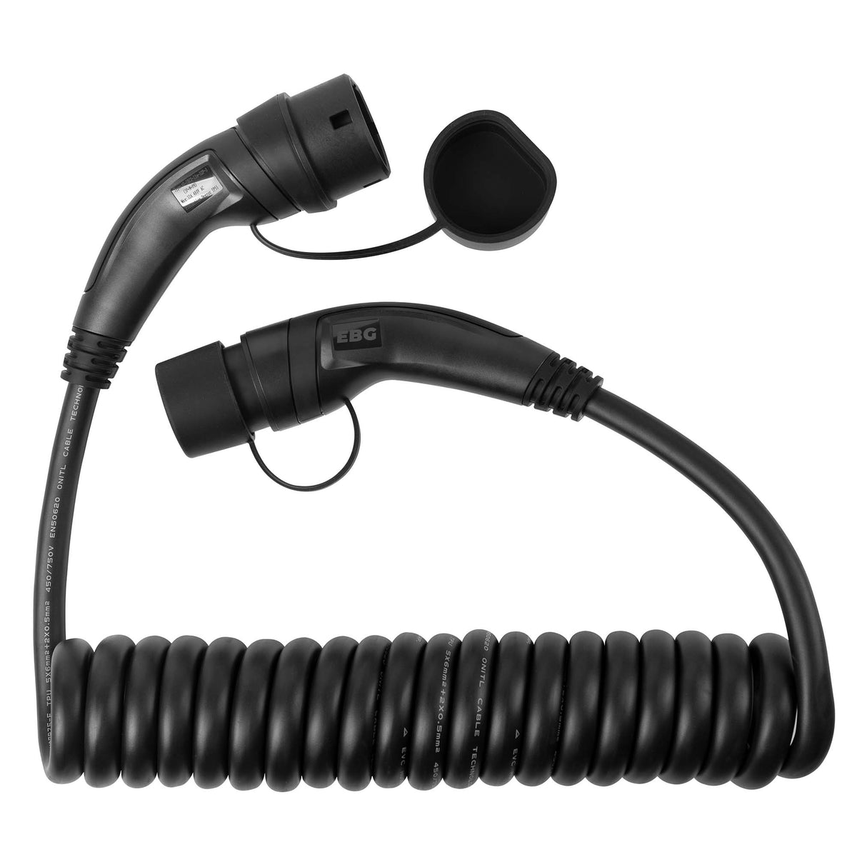 Mode 3 ladekabel - Type 2 til type 2 spiralkabel - 32A - 3-fas ...